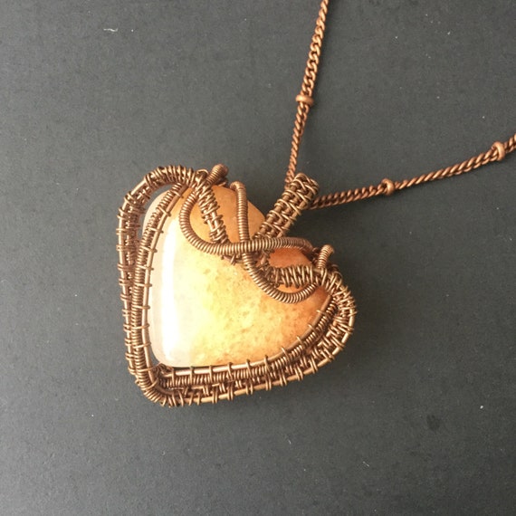 Collar del corazón de jade naranja collares de cobre | Etsy