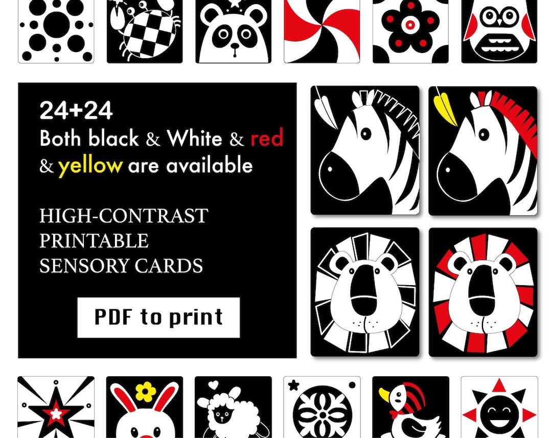 Newborn Baby Black , White and Red Flash Cards/contrast Cards for Baby ...