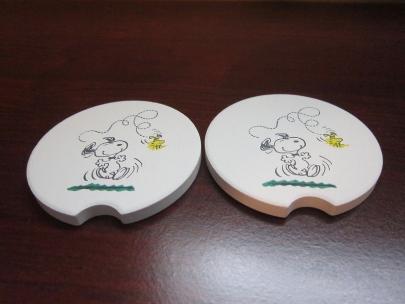 Set of 2 Snoopy & Woodstock Car Coasters for Your Cup Holders ...