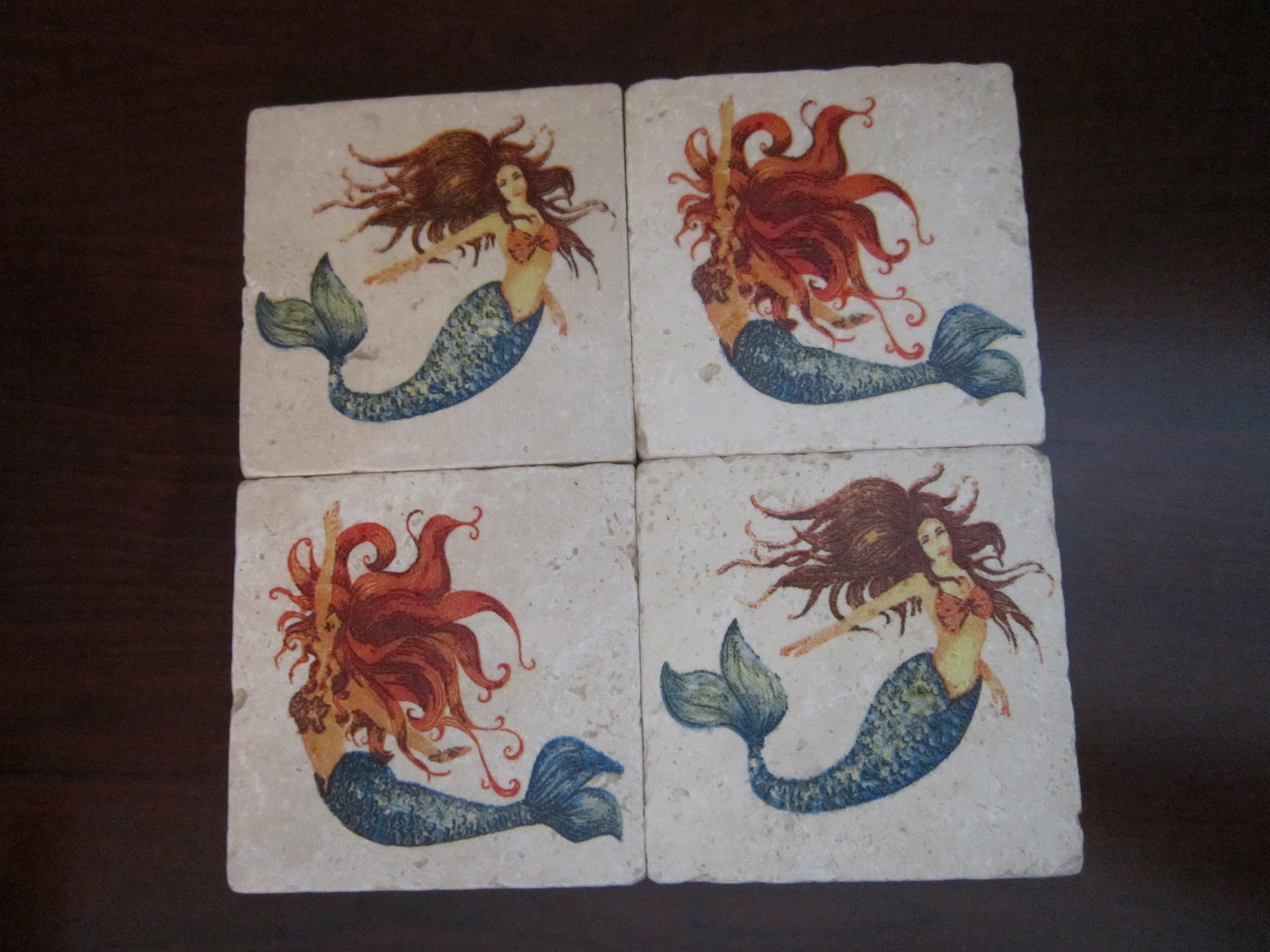 Set of 4 Tumbled Stone Coasters Bearing Images of Two Beautiful ...