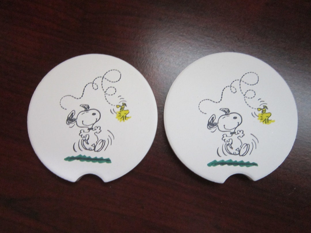 Set of 2 Snoopy & Woodstock Car Coasters for Your Cup Holders ...
