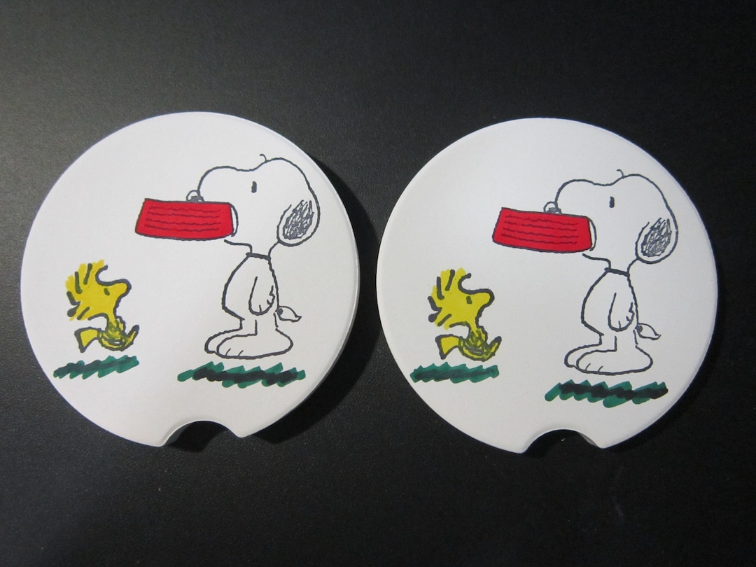Set of 2 Snoopy & Woodstock Car Coasters for Your Cup Holders ...