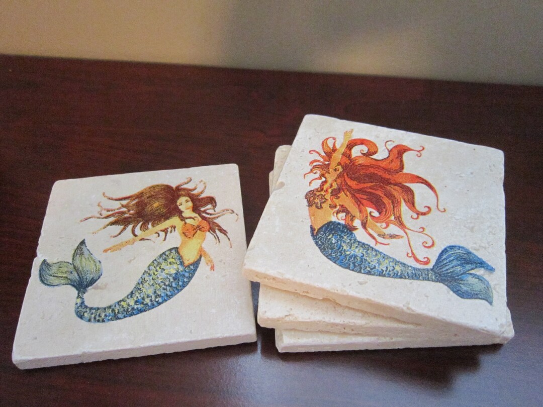 Set of 4 Tumbled Stone Coasters Bearing Images of Two Beautiful ...