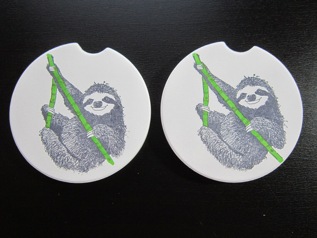 Set of 2 Happy Sloth Car Coasters. Featuring an Adorable Smiling Sloth ...