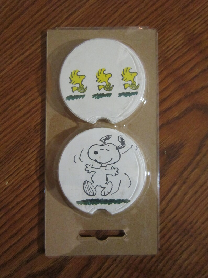 Set of 2 Snoopy & Woodstock car coasters for your cup holders. | Etsy