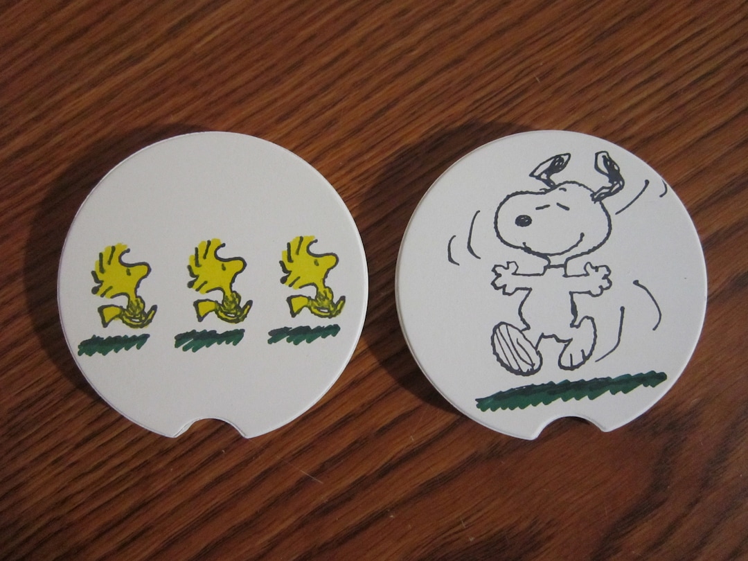 Set of 2 Snoopy & Woodstock Car Coasters for Your Cup Holders ...