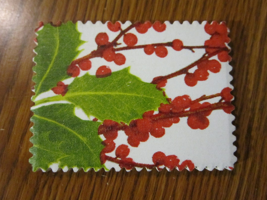 1 'postage Stamp' Ceramic Refrigerator Magnet W/ Christmas Holly and ...