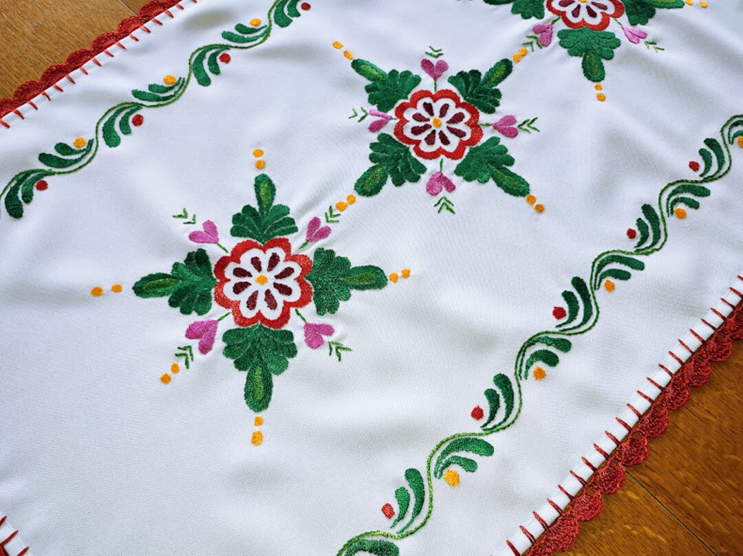 Hungarian Silk Embroidered Table Runner, Decor Accessories, Matyo Folk ...