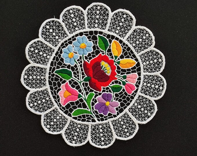 Hungarian Red-black Cutwork Doilies,5 Pcs. Black-red Floral Home ...