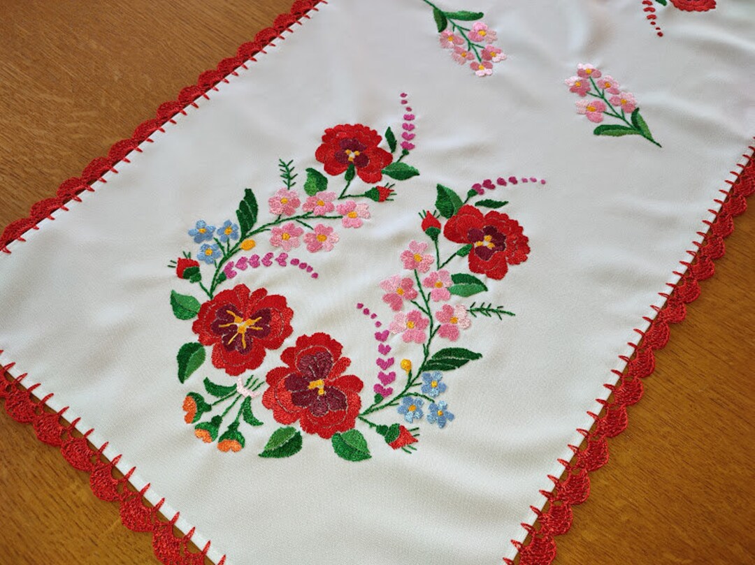 Silk Embroidered Hungarian Table Runner, Decor Accessories, Kalocsa ...