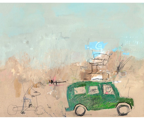 Road Trip Fine Art Print of Original Mixed Media Illustration - Etsy