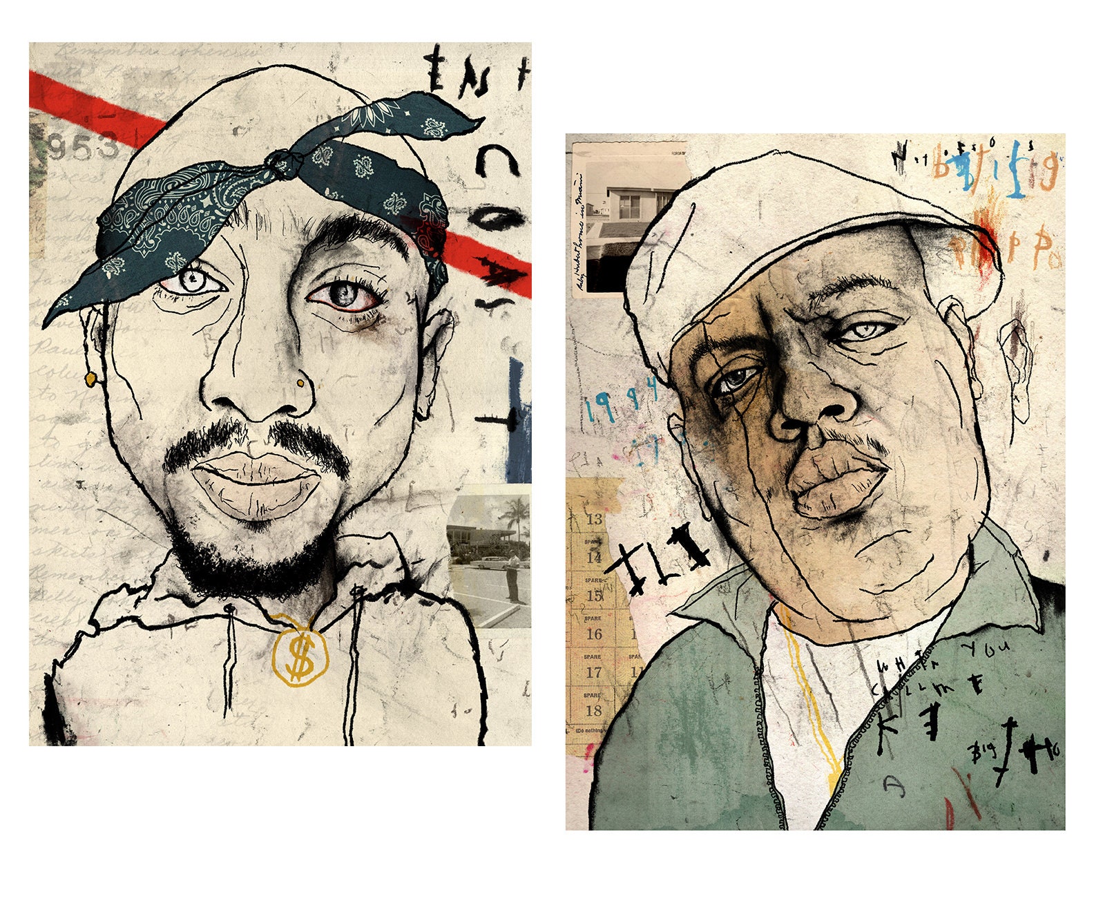 Biggie Smalls And Tupac Drawing