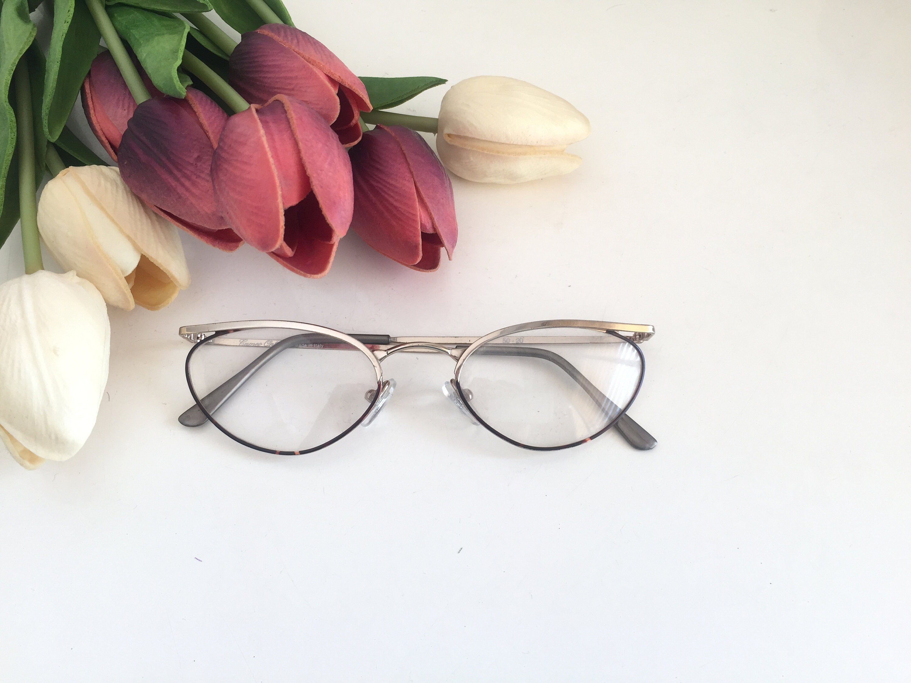 Small Cat Eye Glasses 60s Style Frame Vintage Silver Cateye Spectacle ...