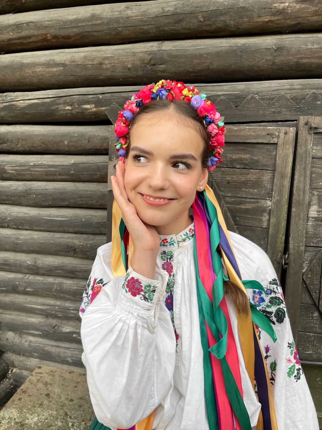 Ukrainian Flower Crown With Ribbons, Red Bridal Headpiece, Burgundy ...
