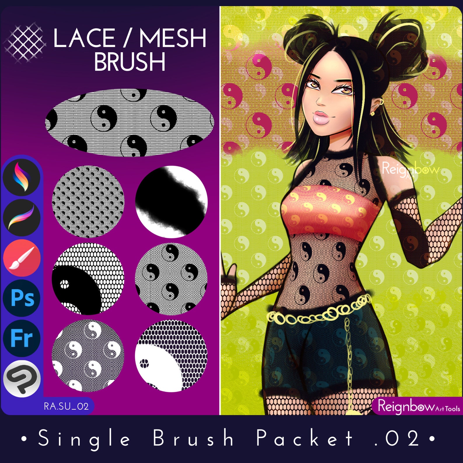 Single Packet: Lace Brush, Procreate Fishnet Brush, Photoshop Mesh ...