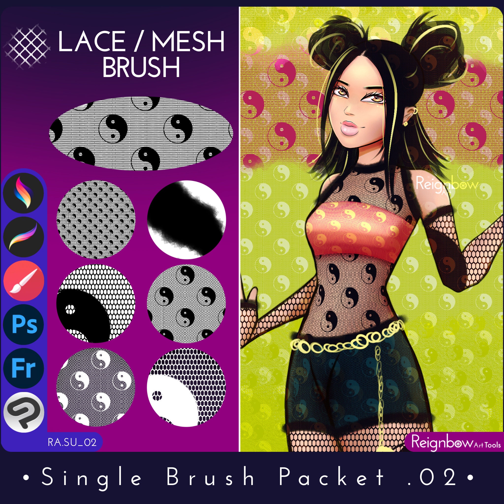 Single Packet: Lace Brush, Procreate Fishnet Brush, Photoshop Mesh ...
