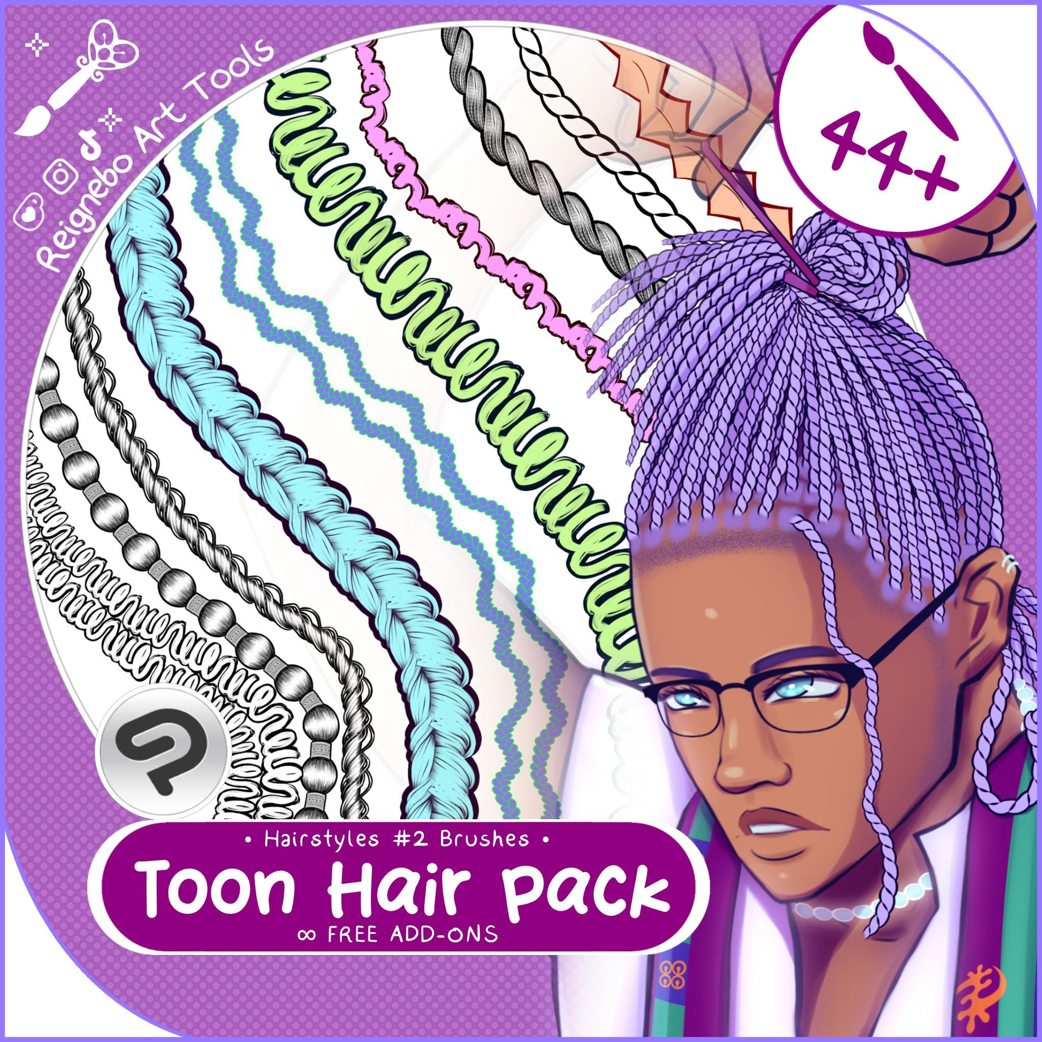 Clip Studio Paint Hair Brushes - Outline Hair Style Bundle - Braids ...