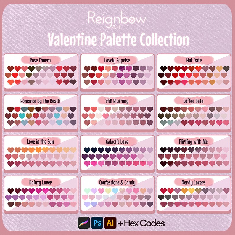 Valentine Color Palette Bundle Procreate, Adobe Photoshop, Illustrator ...