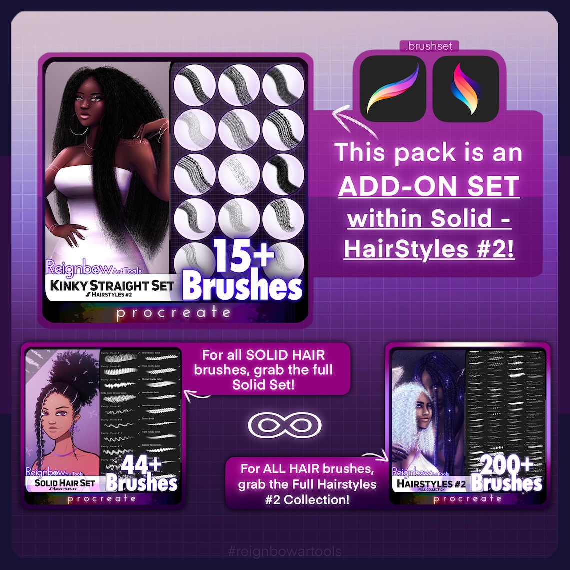 Procreate Hair Brushes Puffy Hair Bundle Blow Out Hair, Kinky Hair ...