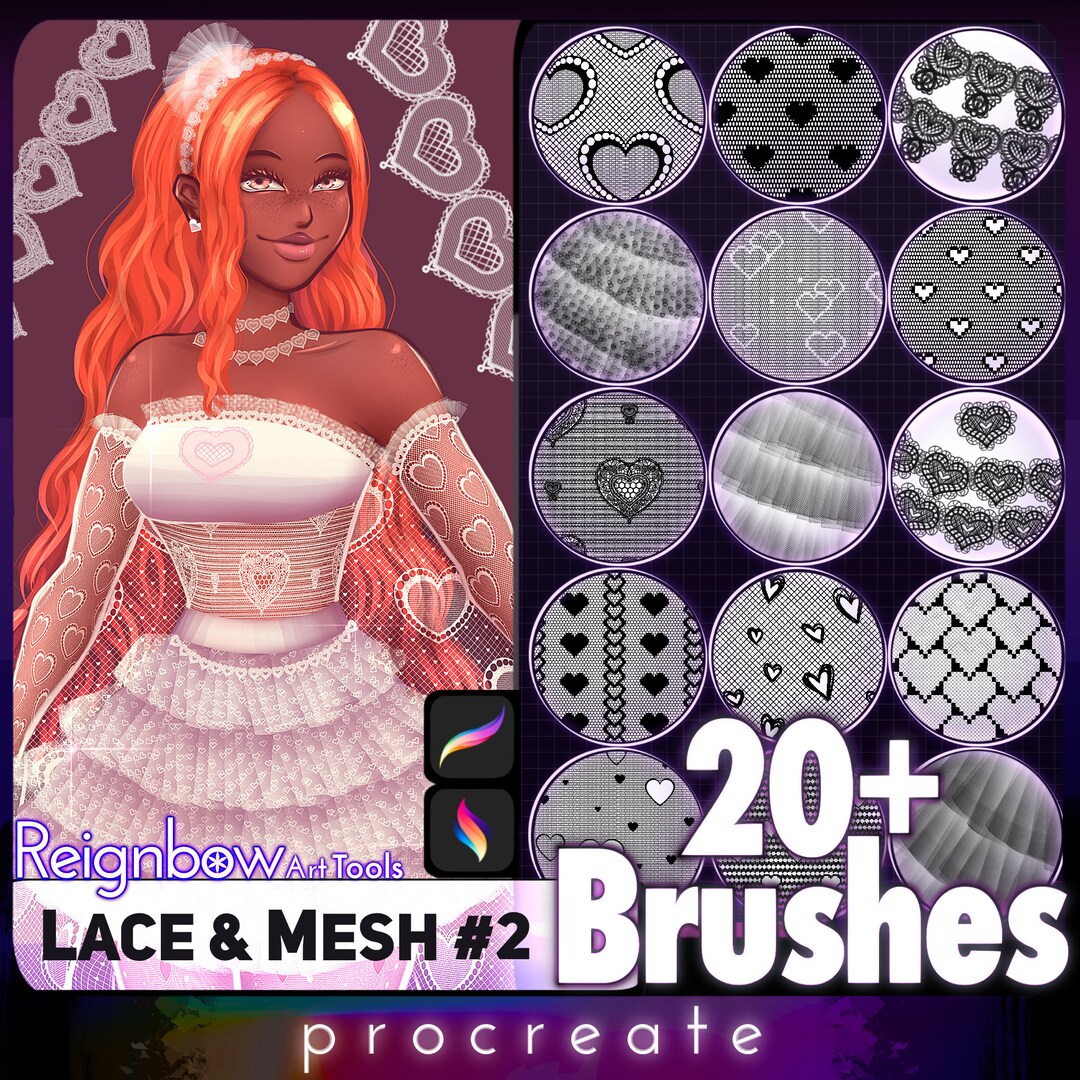 Procreate Lace Brushes Premium Seamless Lace Texture Bundle Heart Lace ...