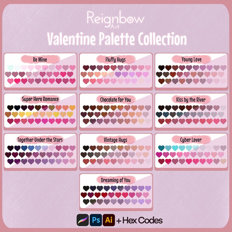 Valentine Color Palette Bundle Procreate, Adobe Photoshop, Illustrator ...