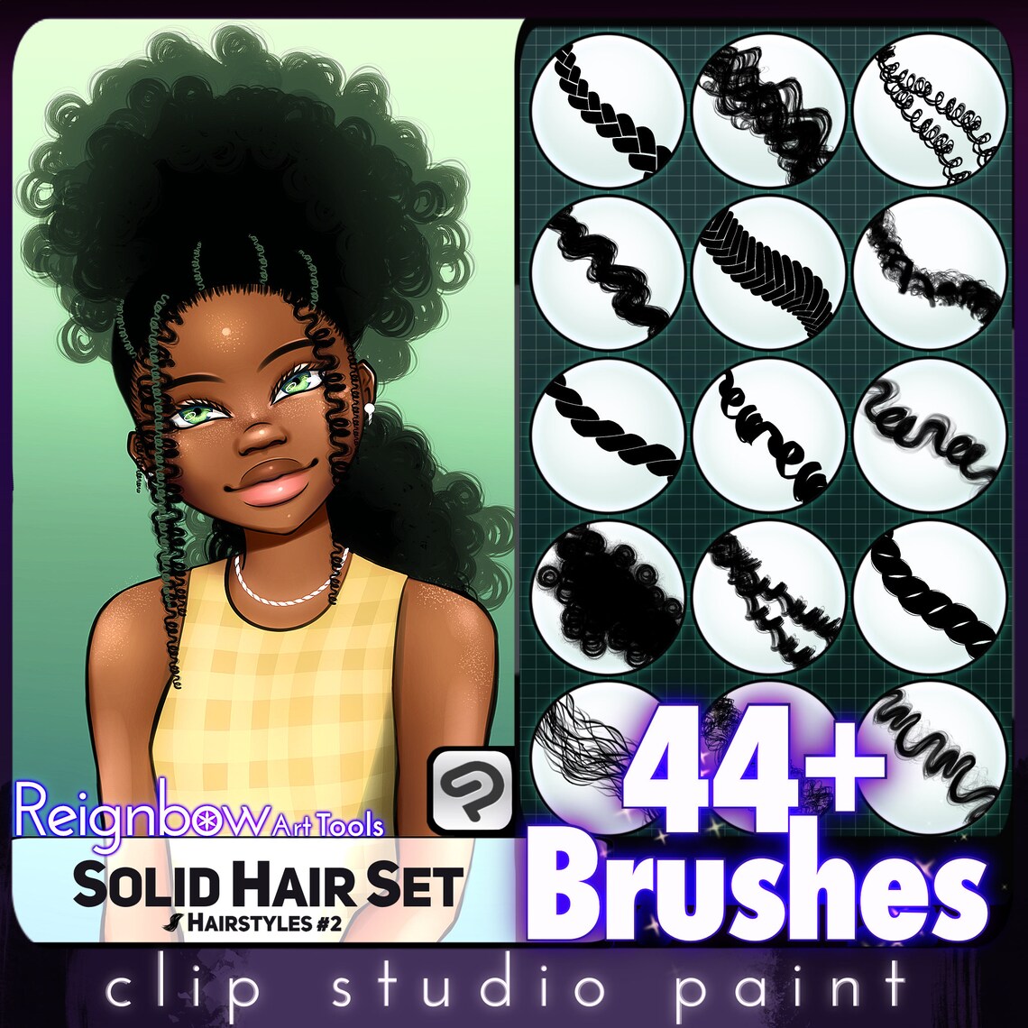 Clip Studio Paint Hair Brushes Premium Hair Styles Bundle Braid, Curls ...