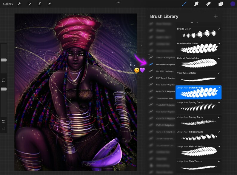 Procreate Dual Color Hair Brushes Braids, Twists, Curls, Locs, Afro ...
