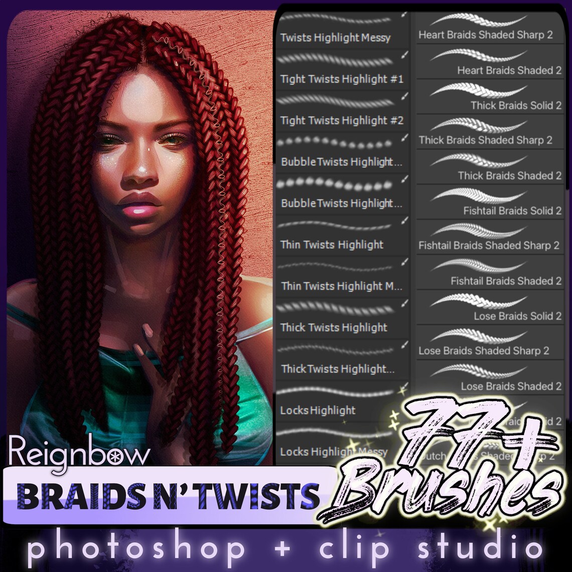 Photoshop Hair Brushes / Clip Studio Paint Braids and Twists - Etsy