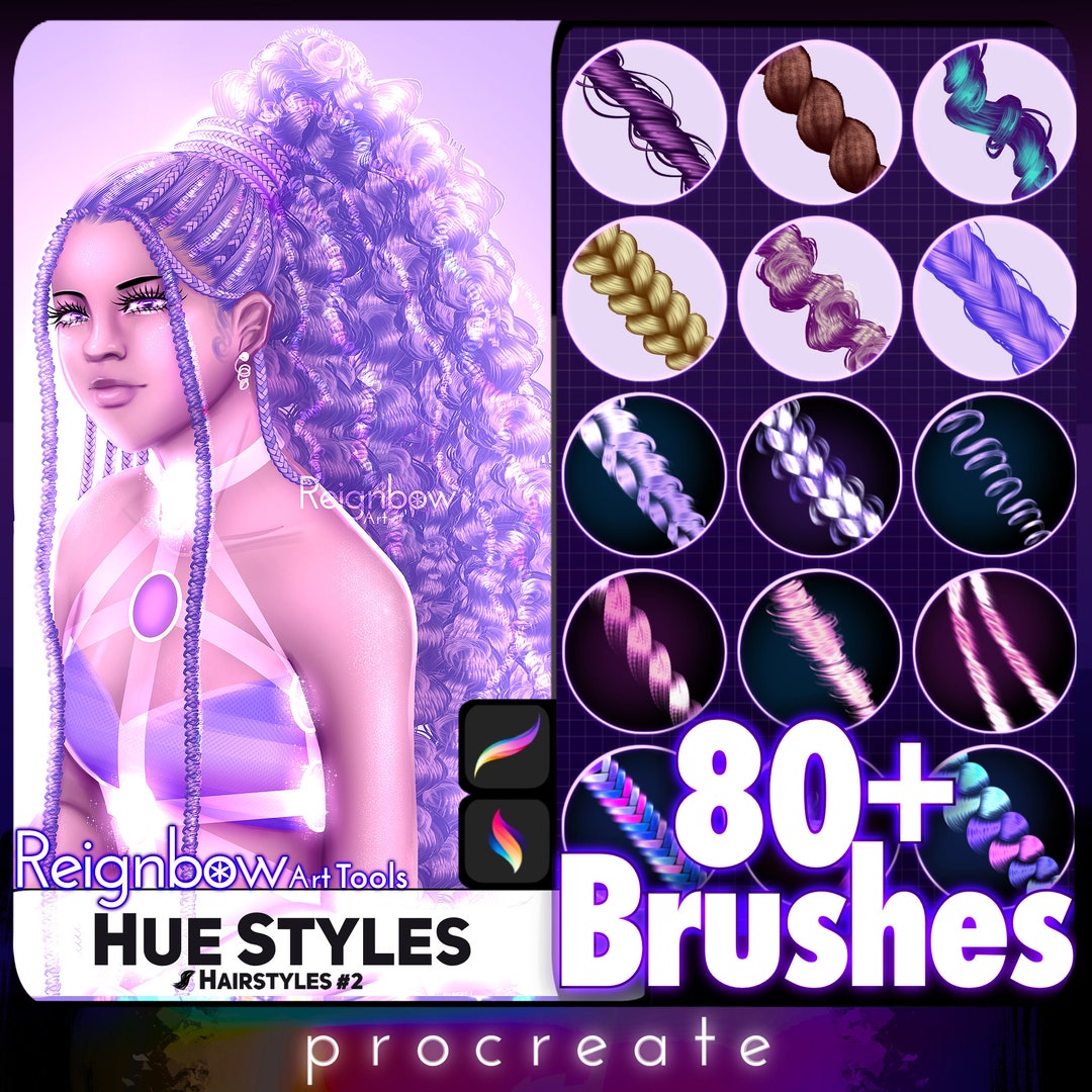 Procreate Dual Color Hair Brushes Braids, Twists, Curls, Locs, Afro ...