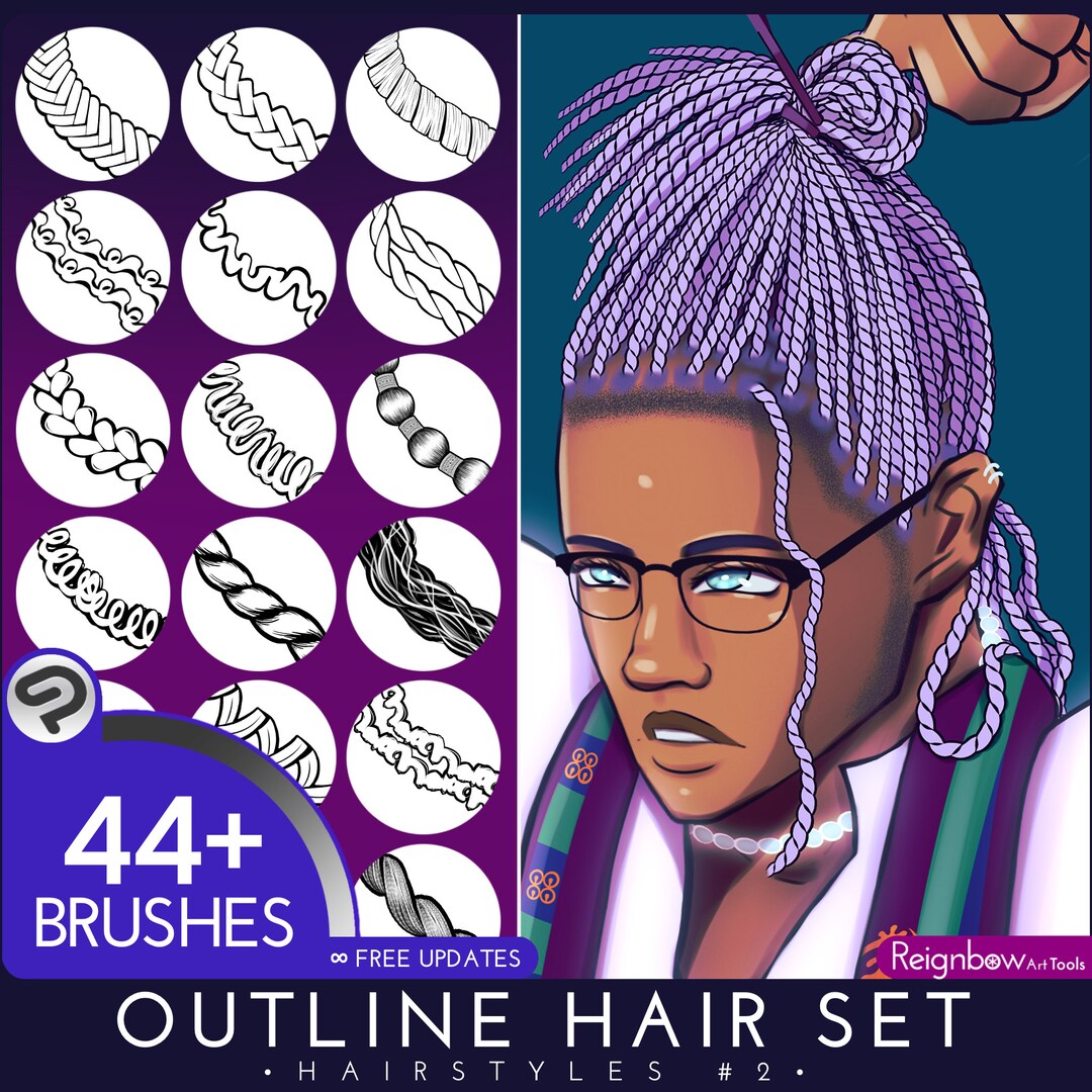 Clip Studio Paint Hair Brushes Outline Hair Style Bundle Braids, Curls ...