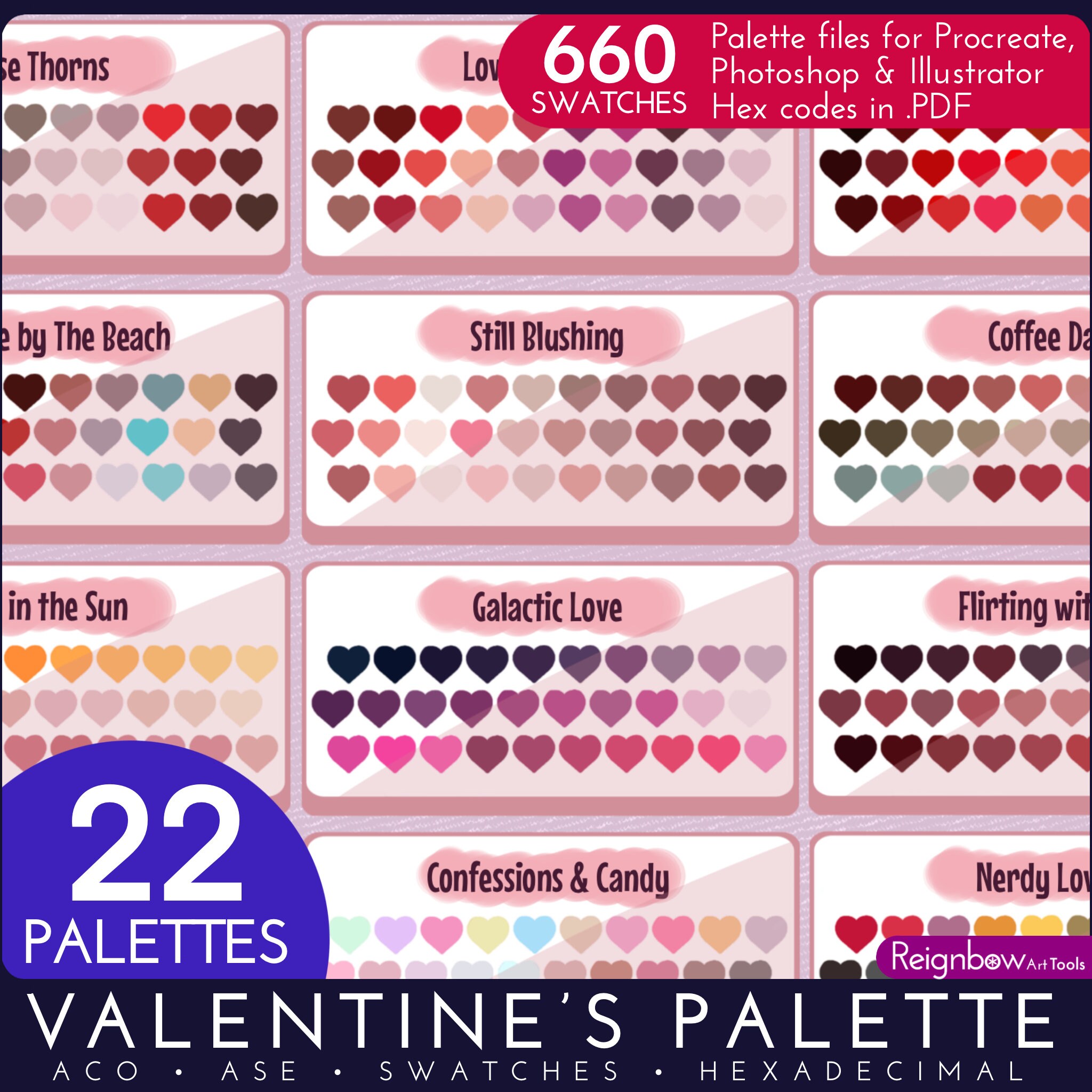 Valentine Color Palette Bundle Procreate, Adobe Photoshop, Illustrator ...