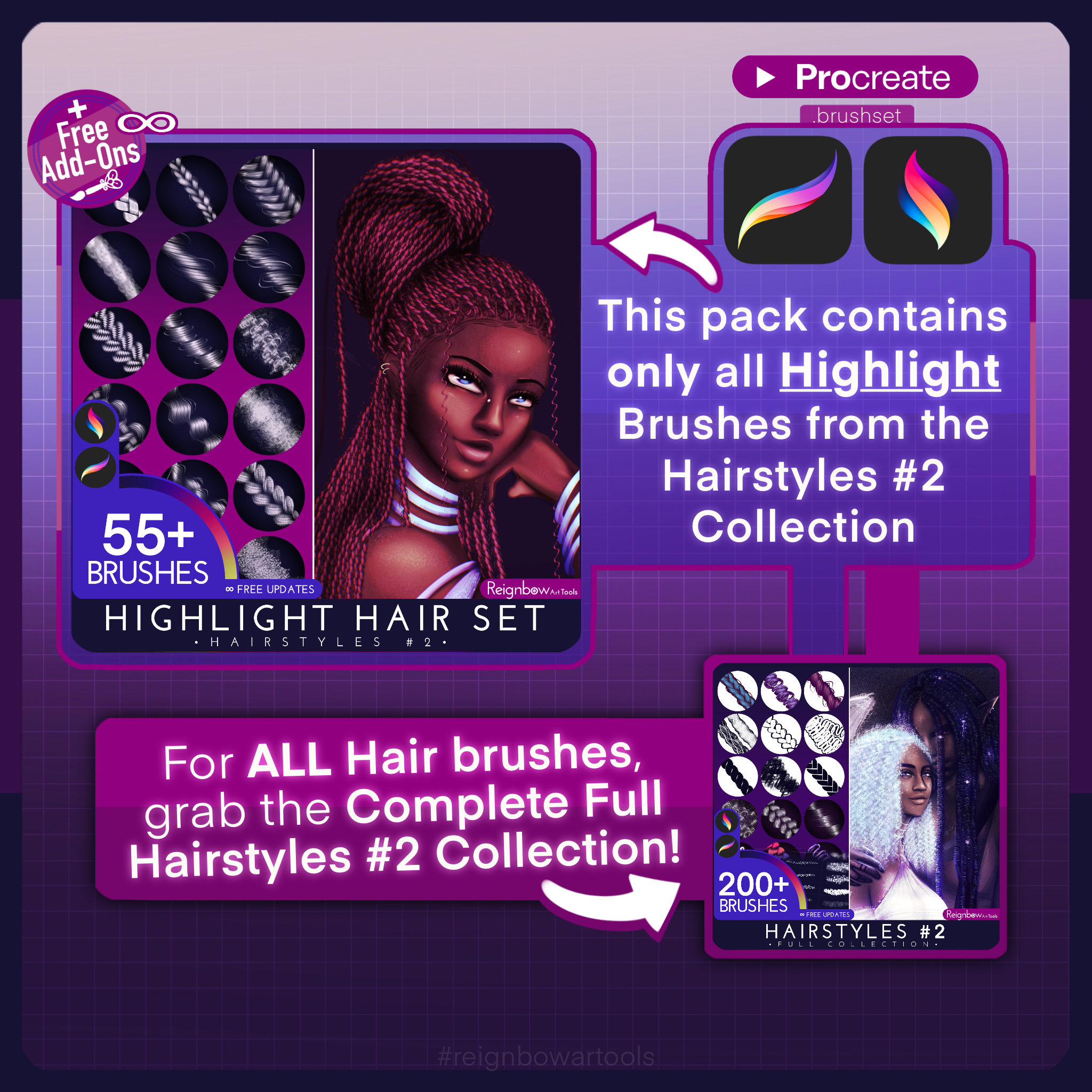 Procreate Hair Brushes - Highlight Hairstyles Bundle - Braids, Curls ...