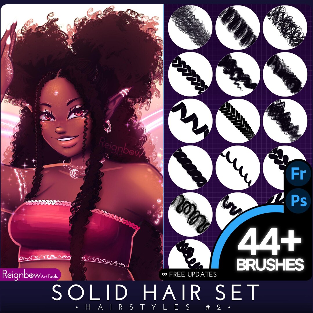 Photoshop Hair Brushes, Adobe Fresco - Solid Hair Style Bundle - Braids ...