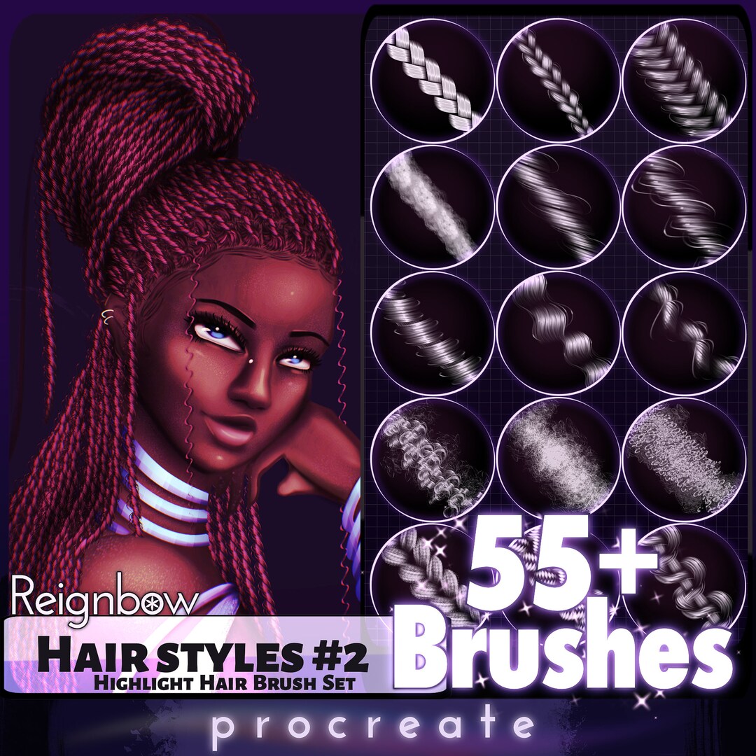 Procreate Hair Brushes Highlight Hairstyles Bundle Braids - Etsy