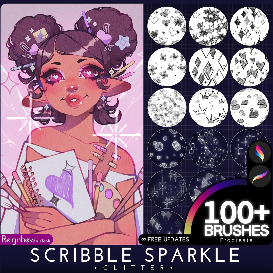 100 Procreate Scribble Glitter Brushes, Grunge Brushes for Procreate ...