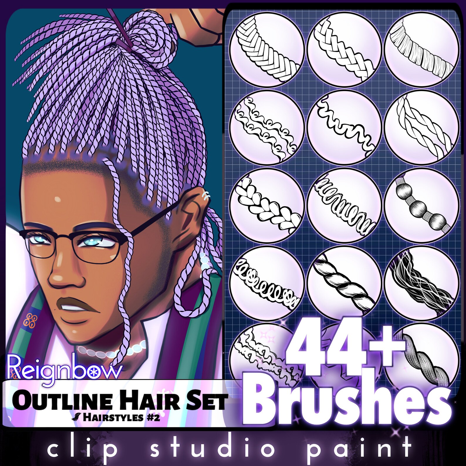 Clip Studio Paint Hair Brushes Outline Hair Style Bundle - Etsy