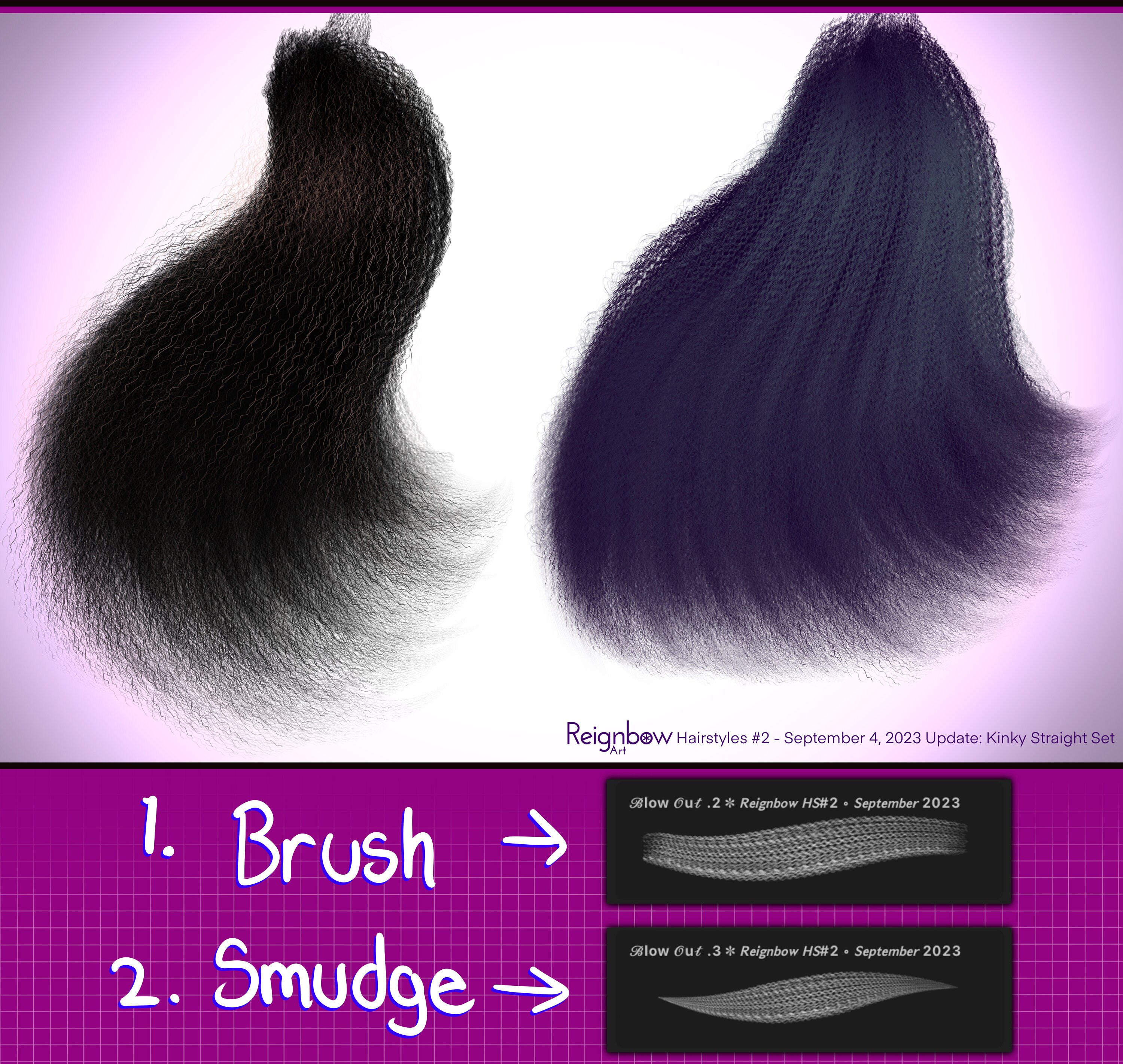 Procreate Hair Brushes Puffy Hair Bundle Blow Out Hair, Kinky Hair ...