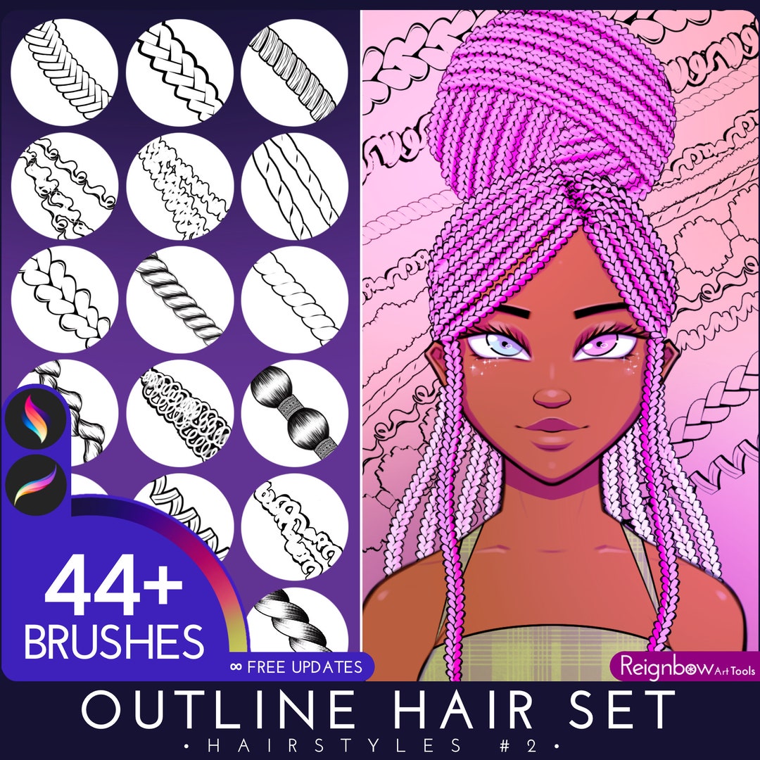 Procreate Hair Brushes Outline Hairstyles Bundle Braids, Curls, Twists ...