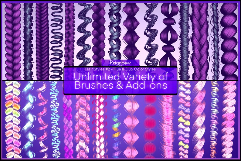 Procreate Dual Color Hair Brushes Braids, Twists, Curls, Locs, Afro ...