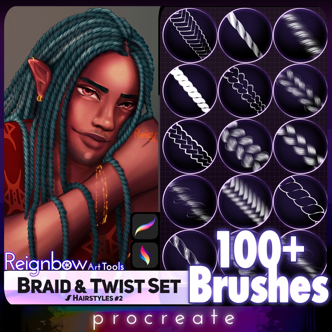 100 Procreate Hair Brushes Braids and Twists Premium Hair Style ...