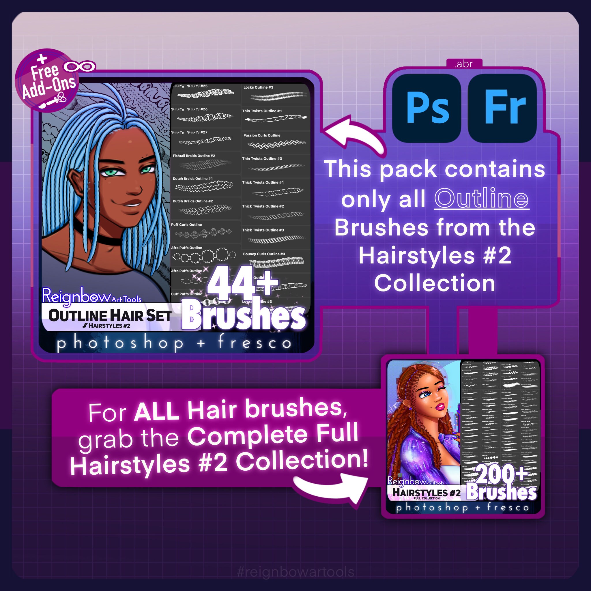 Photoshop Hair Brushes / Clip Studio Paint Outline Hairstyle Bundle ...