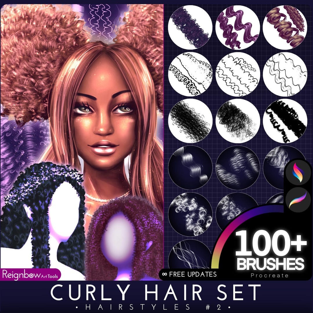 Procreate Hair Brushes - Curls, Coils, Curly Hair Premium Hair Style ...