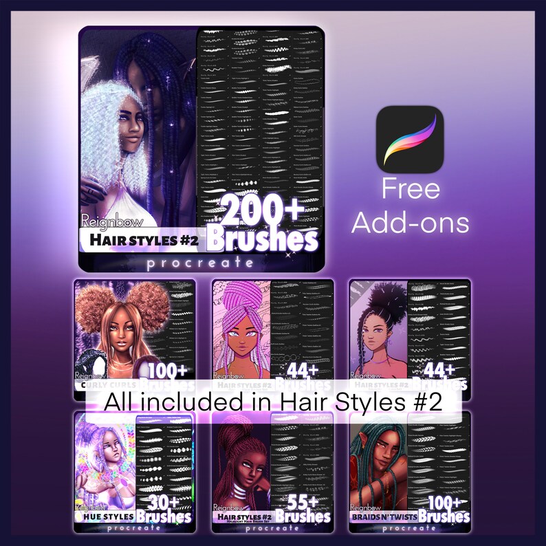 200 Procreate Hair Brushes Ultimate Mega Bundle Braids - Etsy