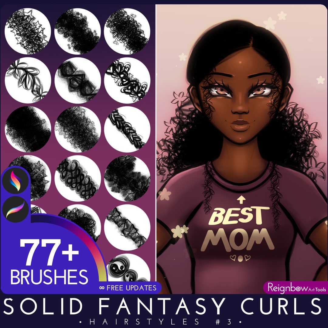 Procreate Hair Brushes Premium Hair Styles Solid Bundle Curls, Coils ...