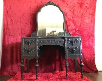 Gothic Planchette Black Antique Vanity Make up Table Wednesday Adams ...