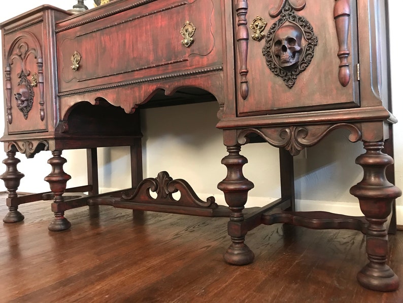 Antique Gothic Black & Red Antique Buffet Skulls Wednesday Adams ...