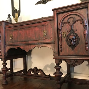 Antique Gothic Black & Red Antique Buffet Skulls Wednesday Adams ...