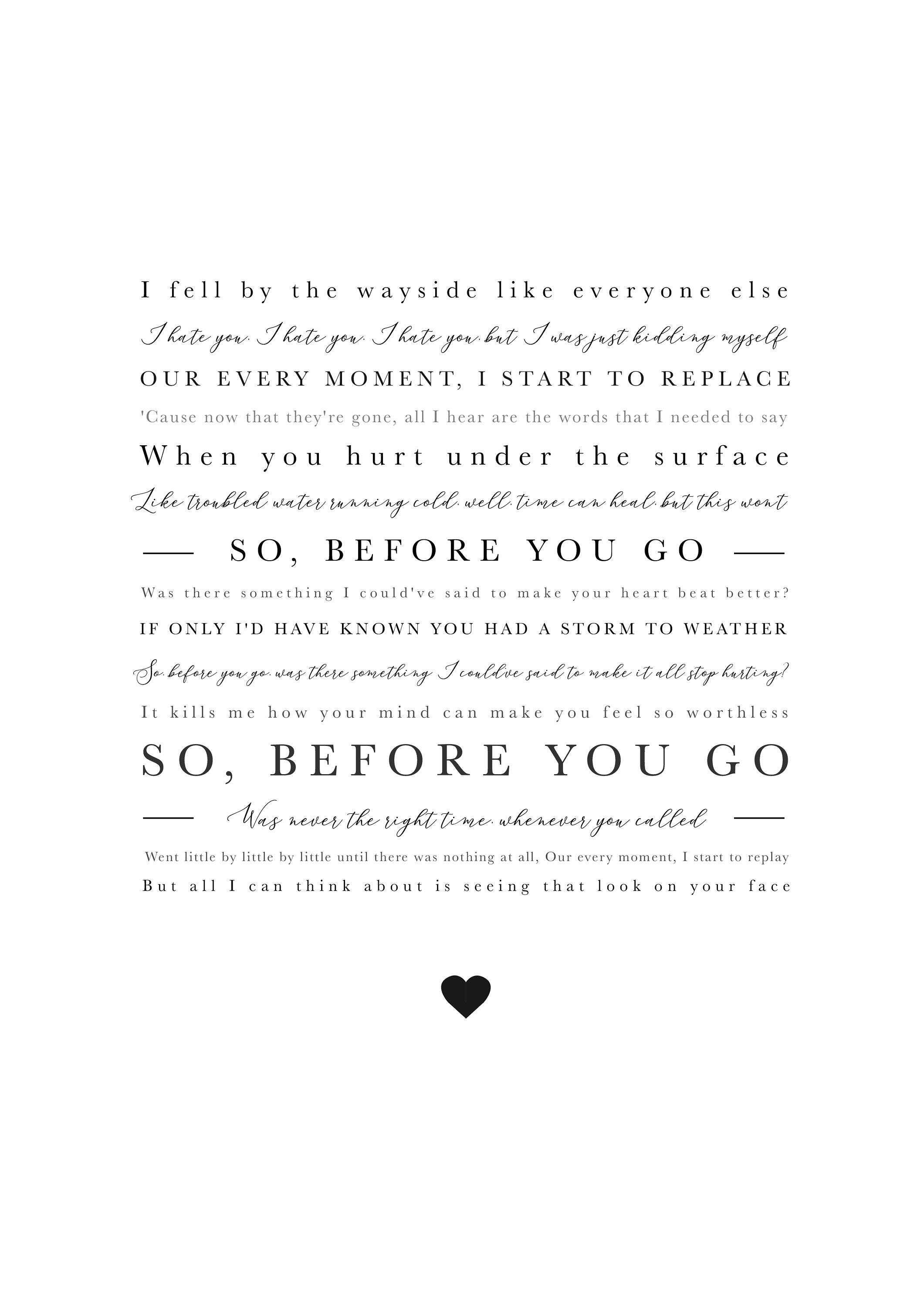 Lewis Capaldi 'Before You Go' Song Lyric Print | Etsy