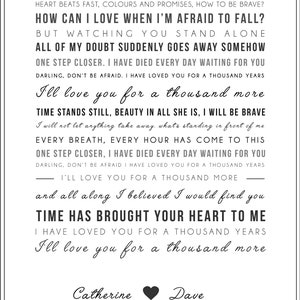 Christina Perri 'A Thousand Years' Song Lyrics Print Typographic Wall ...