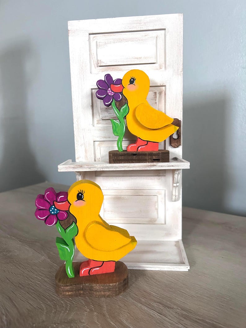 Spring Duck Tiered Tray Decor, Farmhouse Duck With Flower, Wooden Duck ...